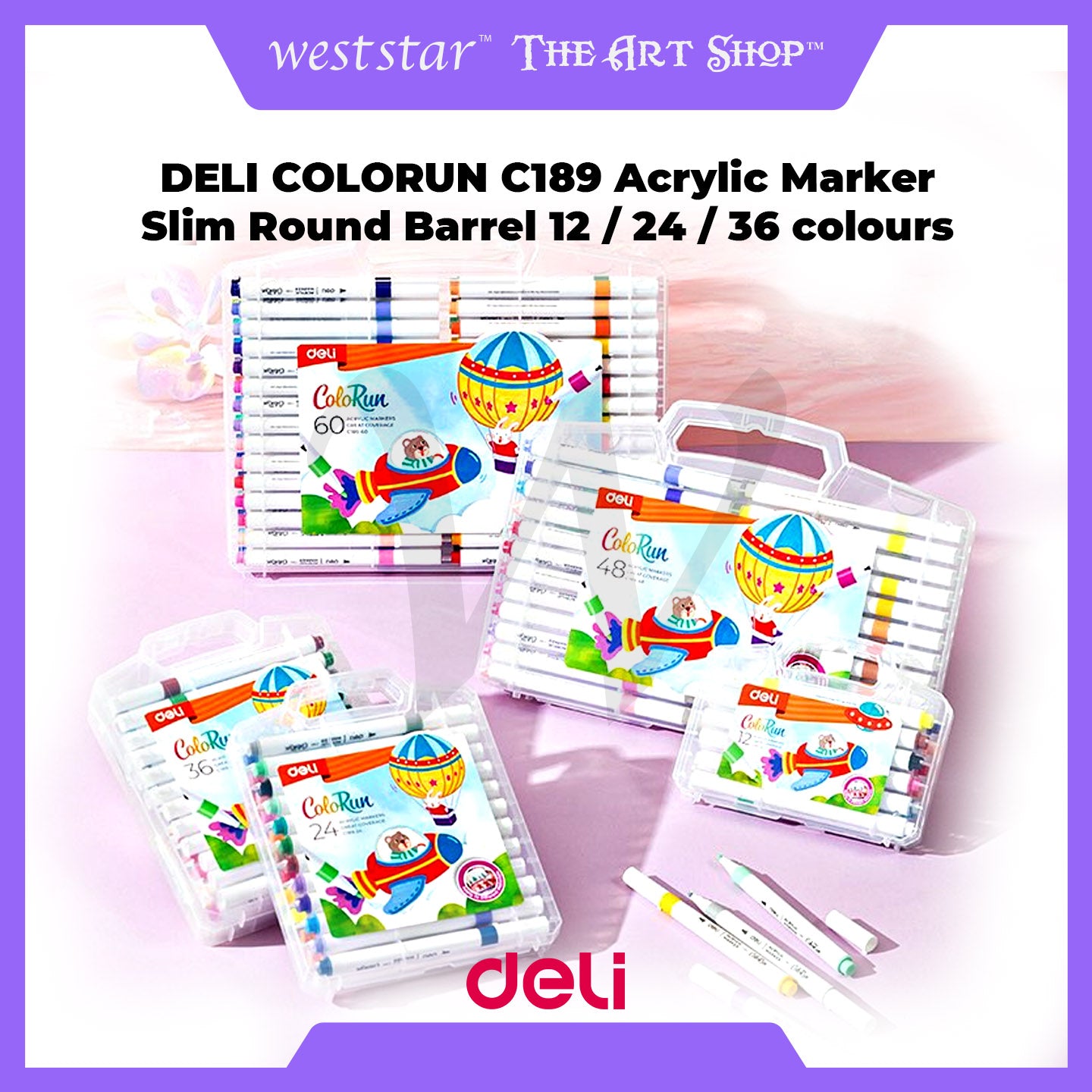 [WETAS] DELI COLORUN Acrylic Marker Slim Round Barrel 12 / 24 / 36 col