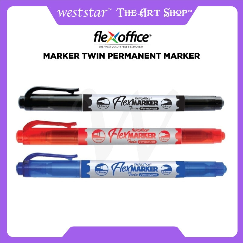 [Weststar] Flexoffice Marker Twin Permanent Marker (Black / Blue / Red