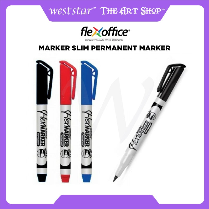[Weststar] Flexoffice Marker Slim Permanent Marker (Black / Blue / Red